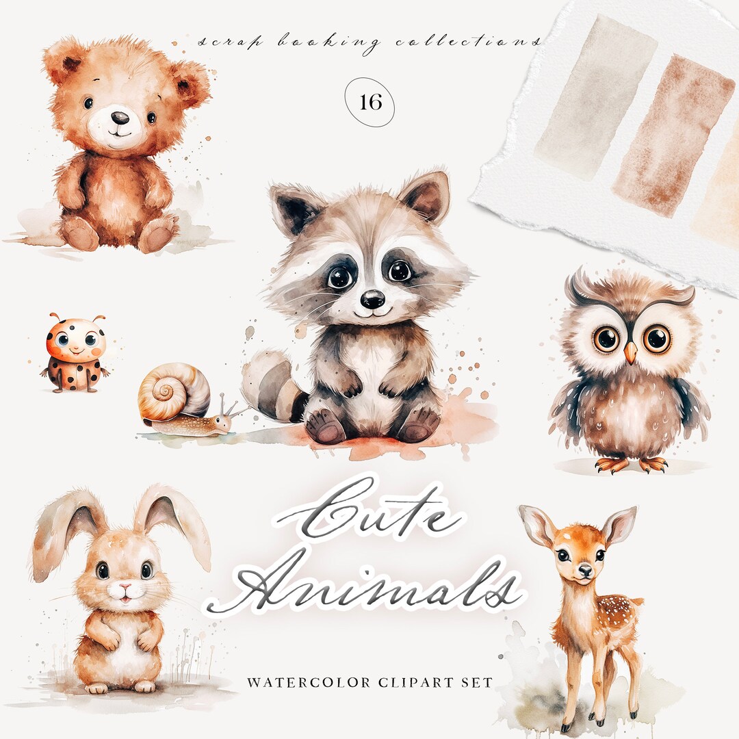 Watercolor Cute Baby Animals - Nursery Clipart - Cute Baby Animals ...