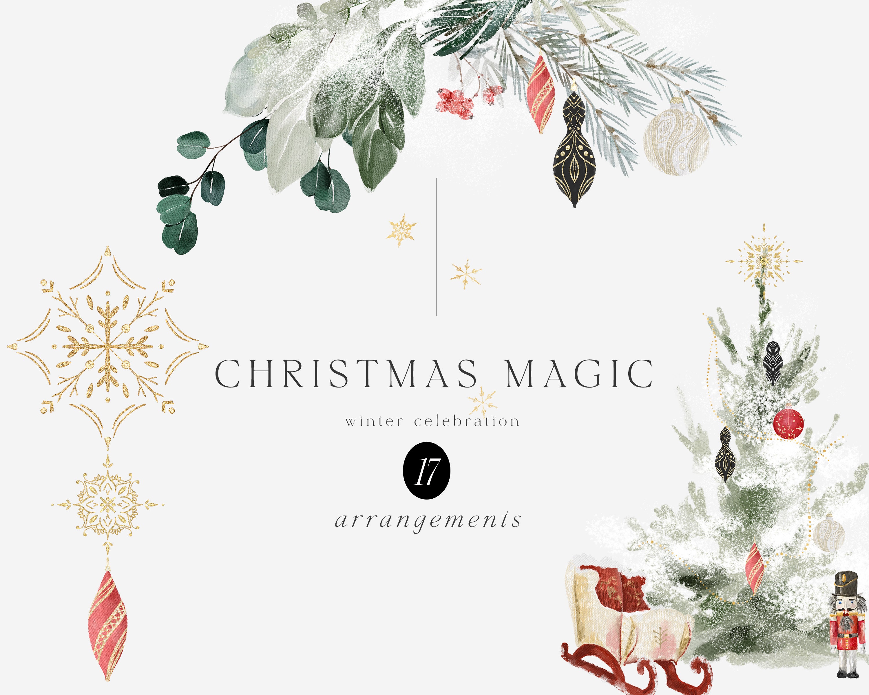 Christmas Watercolor Clipart Winter Clipart Christmas - Etsy