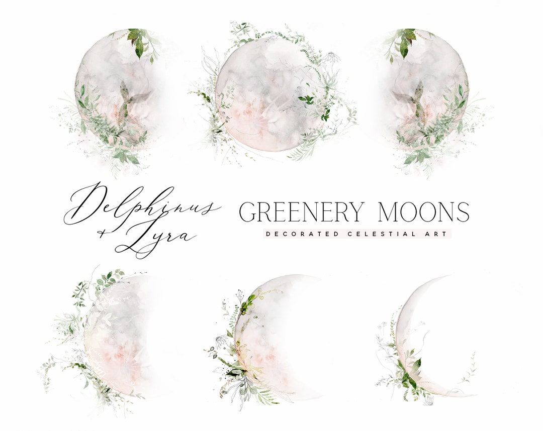 Greenery Moon Phases - Watercolor Moon - Watercolor Moon Phases - Moon ...