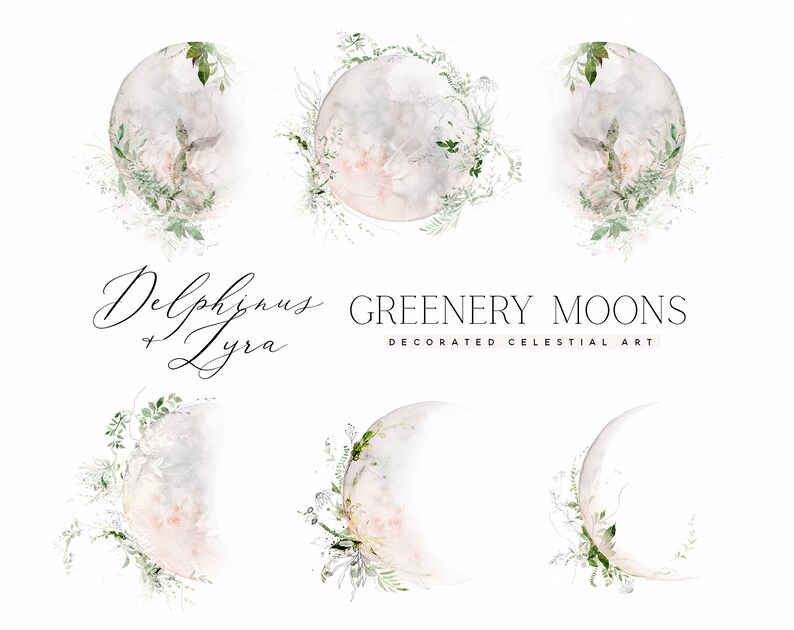 Greenery Moon Phases - Acuarela Luna - Acuarela Moon Phases - Moon ...