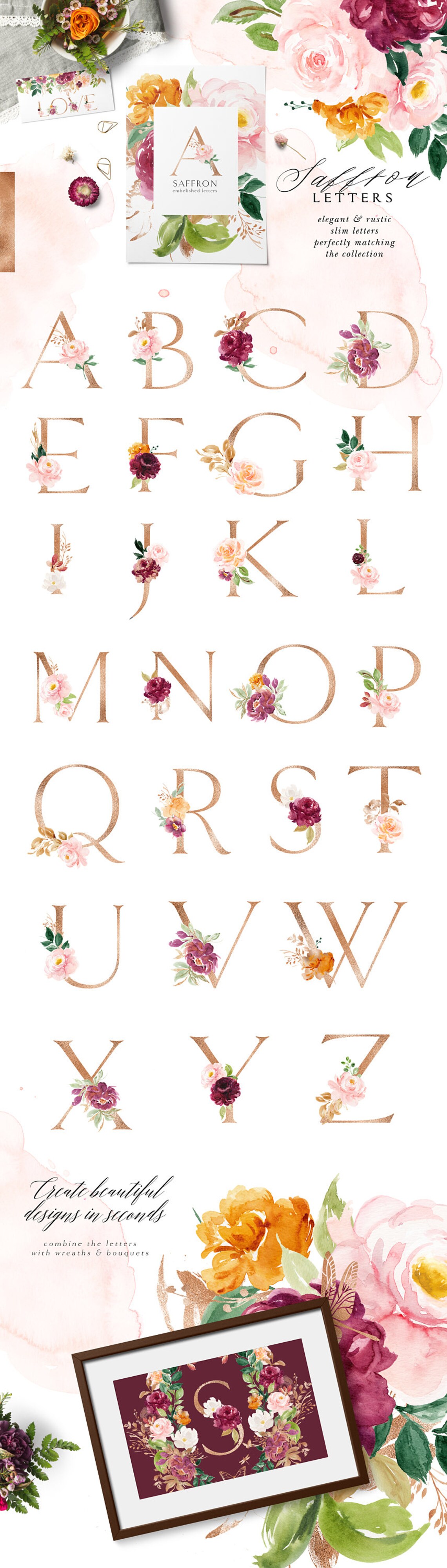 Watercolor and Foil Alphabet Embelished Letters Clipart - Etsy