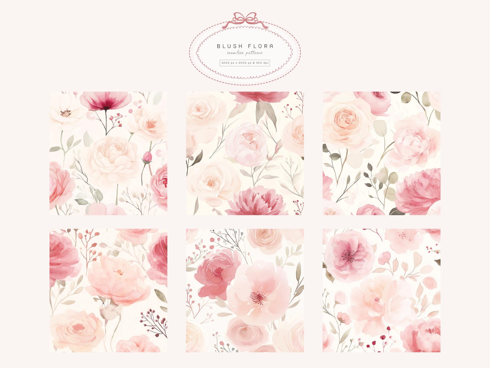 Watercolor Blush Seamless Patterns - Digital Papers - Watercolor Preppy ...