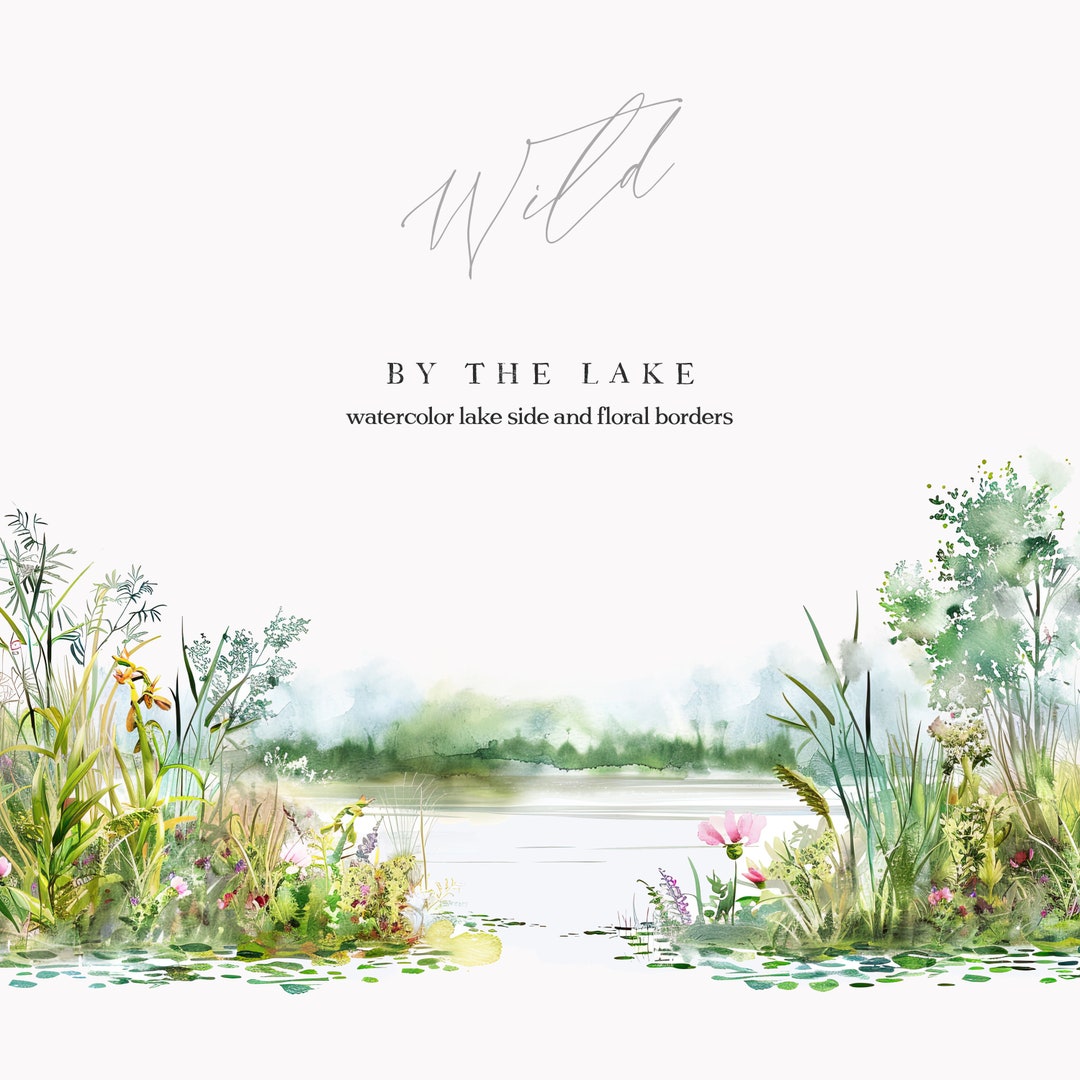 Watercolor Lake and Wild Flowers Borders - Wild Floral Borders ...