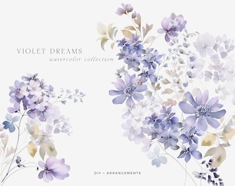 Watercolor Violets Violet Floral Clipart Wild Violet Flowers Violet ...