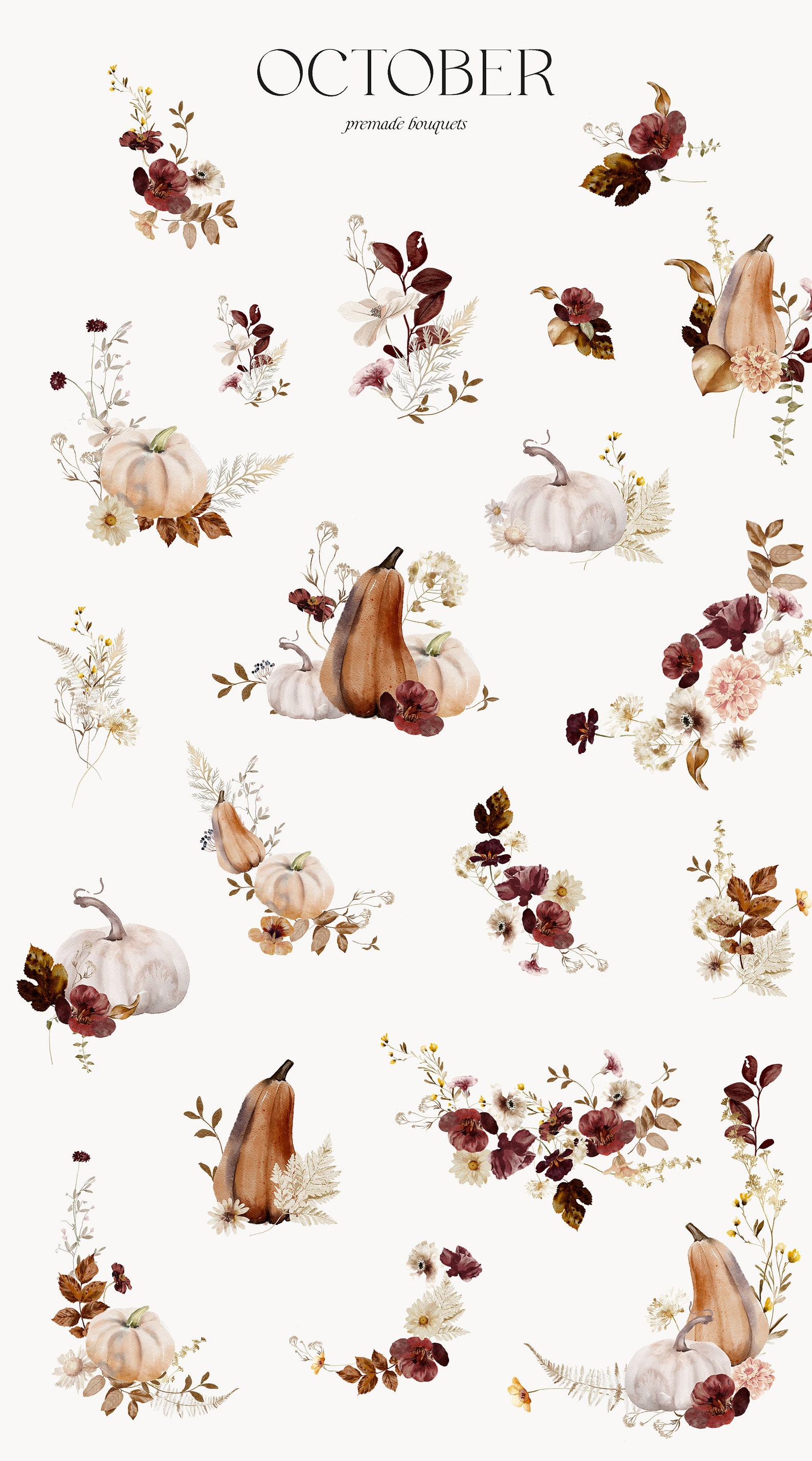 Watercolor Autumn Set Autumn Flowers Fall Clipart - Etsy