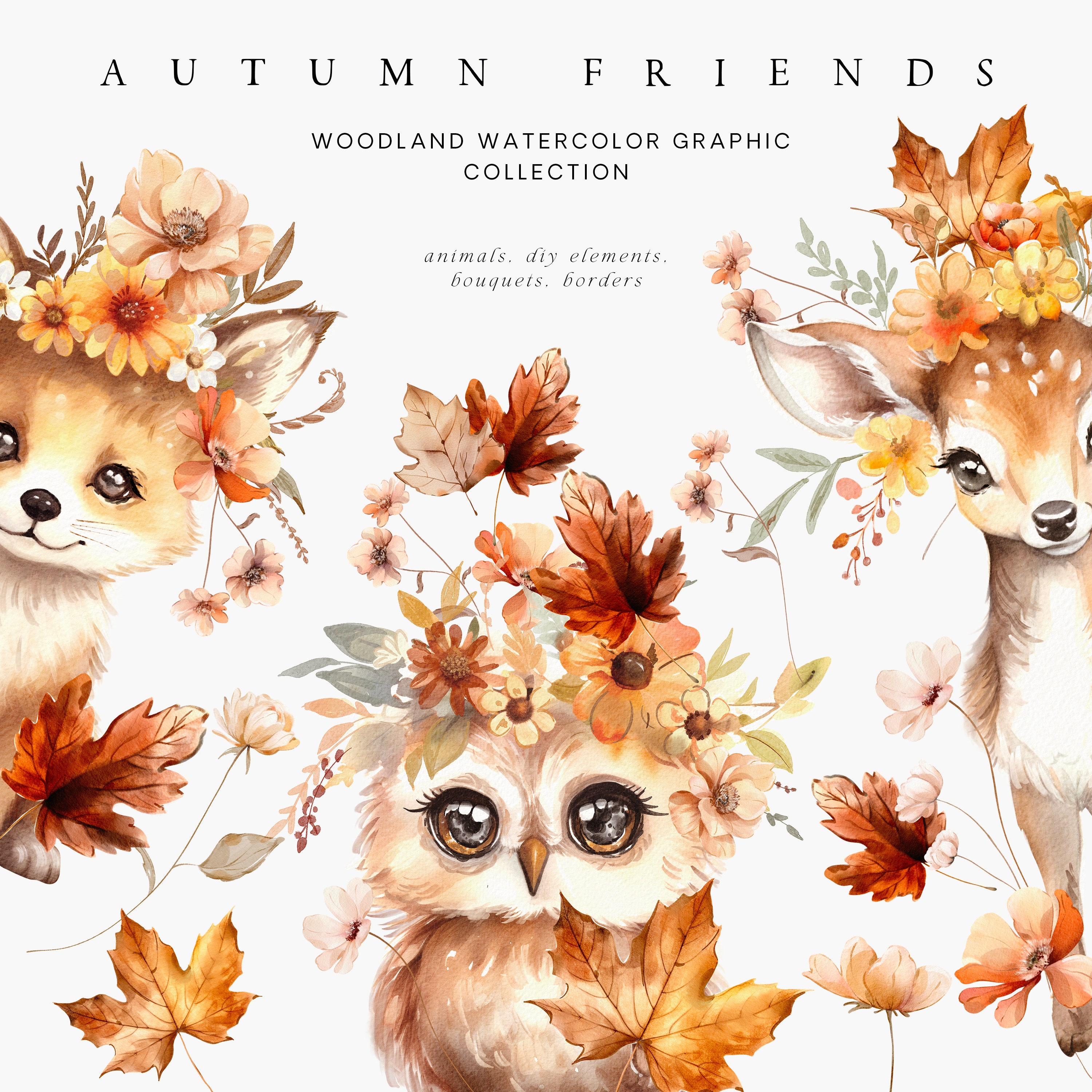 Watercolor Autumn Animals Clipart - Watercolor Nursery Clipart ...