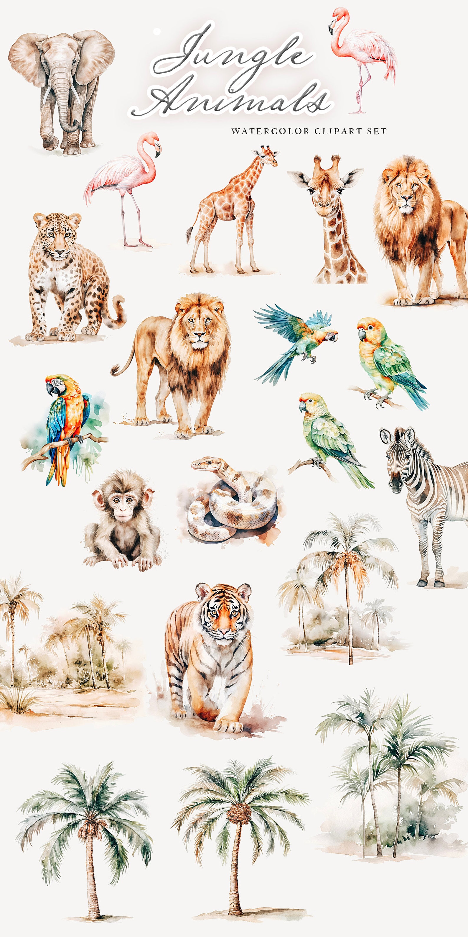 Watercolor Jungle Animals Clipart - Watercolor Clipart - Jungle Clipart ...