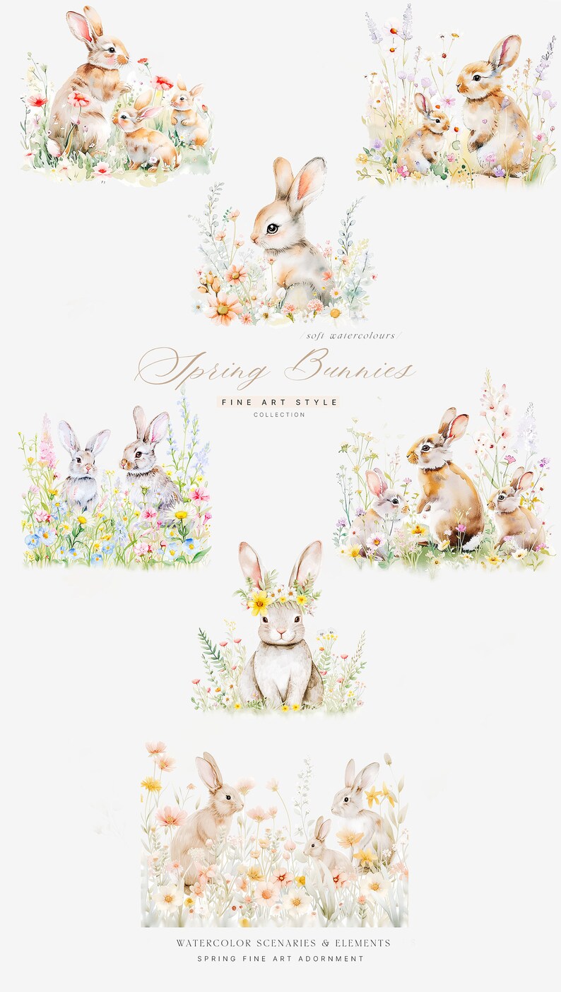 Watercolor Bunnies Clipart - Nursery Spring Clipart - Spring Clipart ...