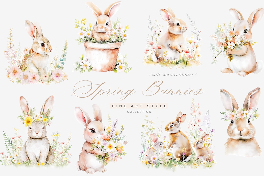 Watercolor Bunnies Clipart - Nursery Spring Clipart - Spring Clipart ...