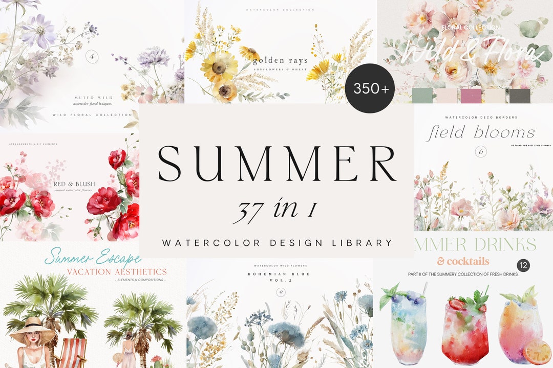 Summer Watercolor Clipart Bundle - Summer Clipart Bundle - Watercolor ...