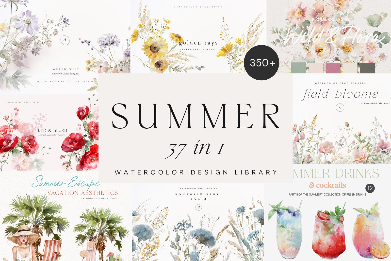 Summer Watercolor Clipart Bundle - Summer Clipart Bundle - Watercolor ...