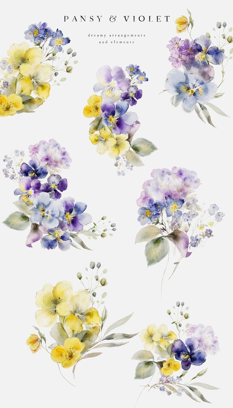 Floral Watercolor Clipart violet Flowers Clipart Violet - Etsy