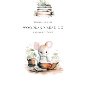 Watercolor Woodland Reading Clipart - Scrapbooking Series - Watercolor ...
