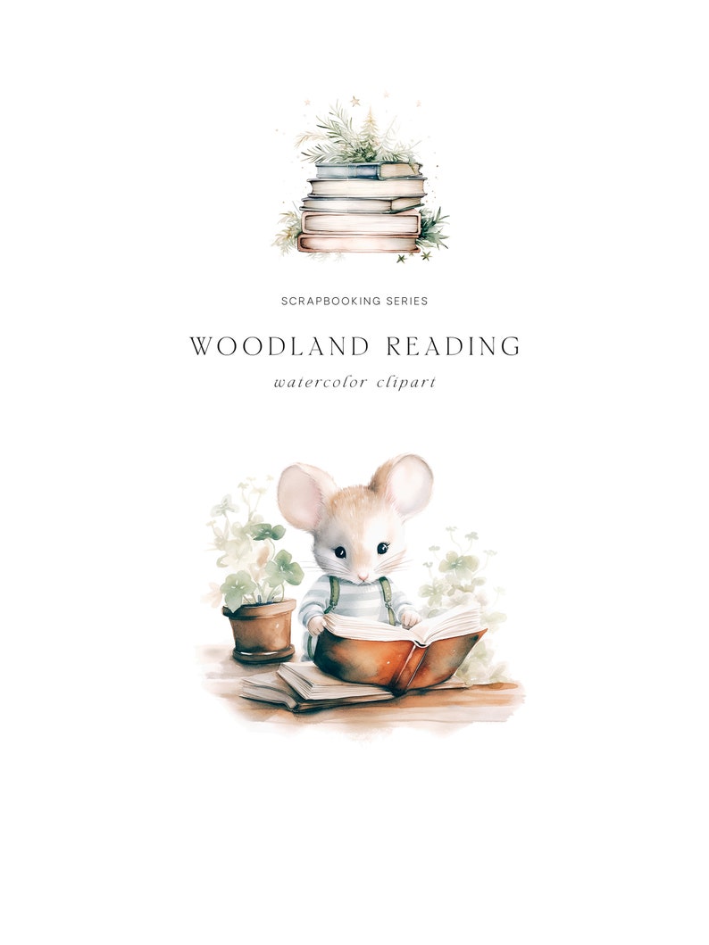 Watercolor Woodland Reading Clipart - Scrapbooking Series - Watercolor ...