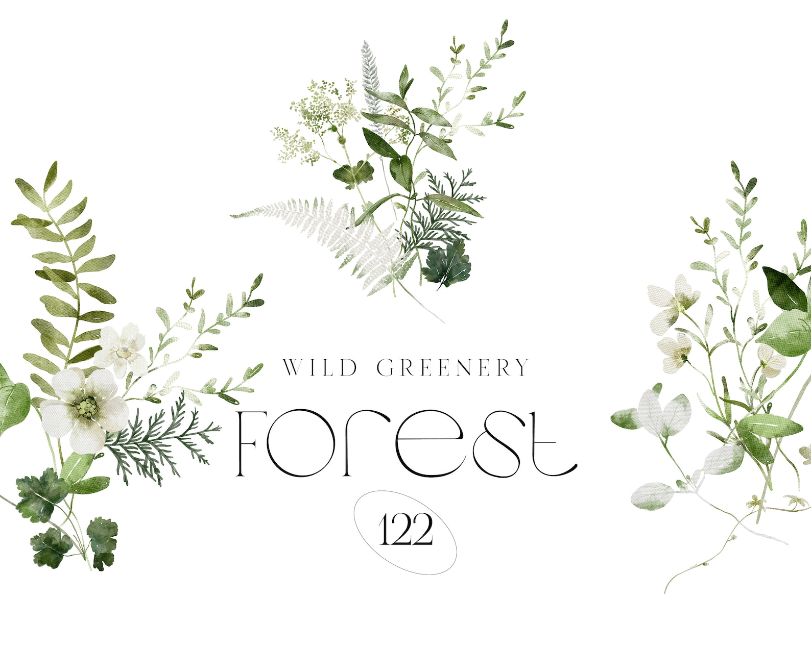 Watercolor Greenery Clipart - Greenery Foliage - Greenery Arrangements ...