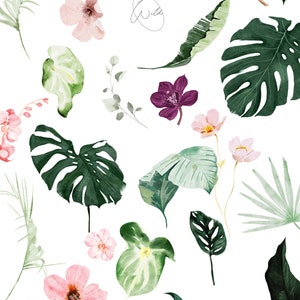 Tropical Watercolor Clipart - Tropical Flowers - Tropical Leaves ...
