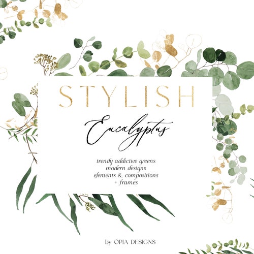 Watercolor Greenery Eucalyptus Clipart Green Foliage Green - Etsy