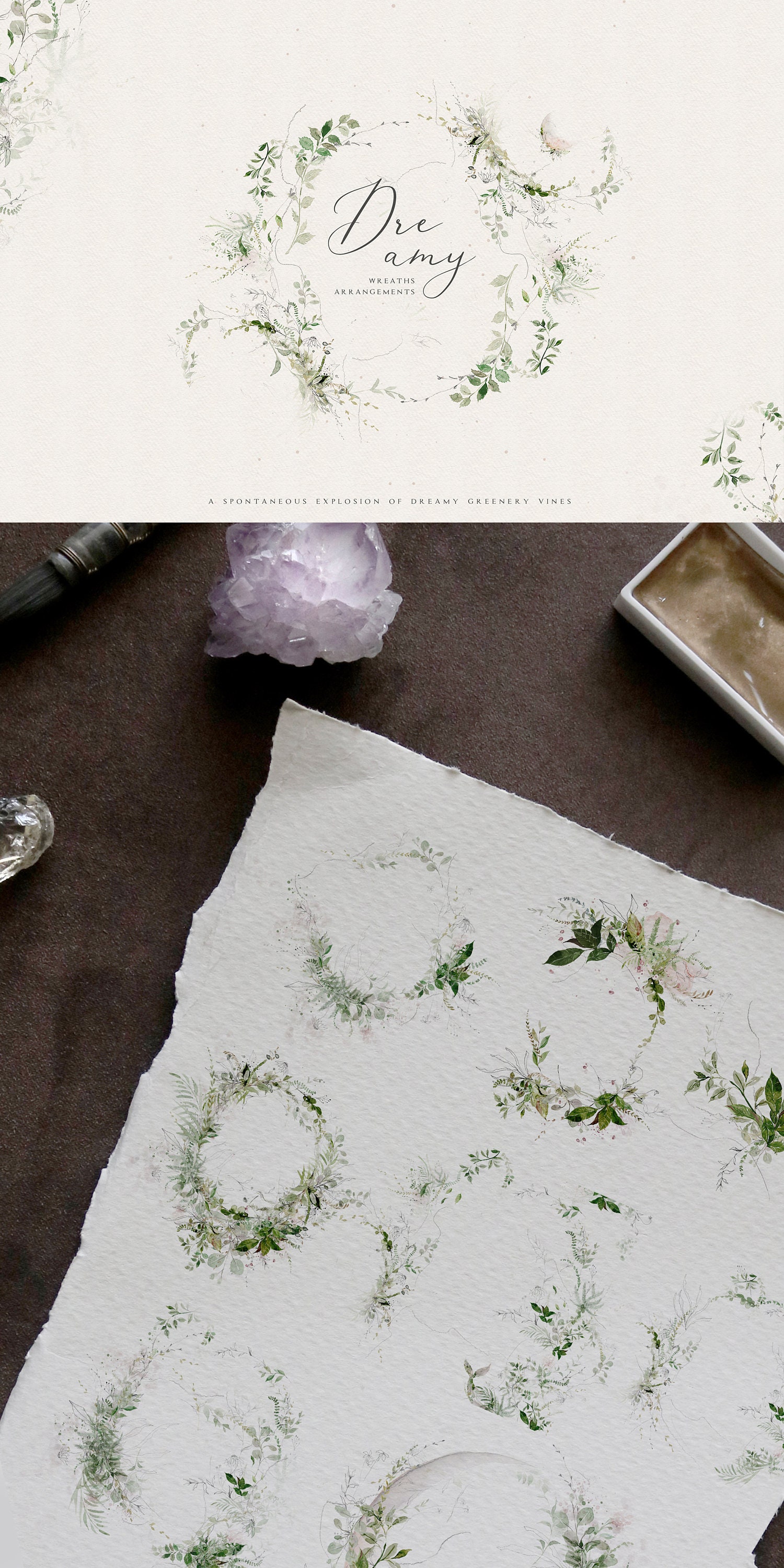 Watercolor Greenery Wreaths - Spontaneous Foliage - Green Foliage ...