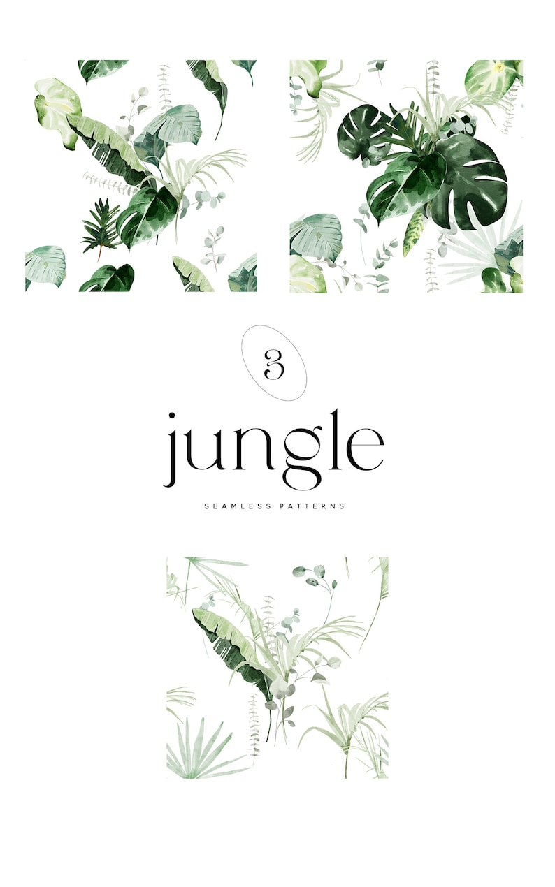 Watercolor Greenery Clipart - Tropical Greenery - Jungle Leaves ...