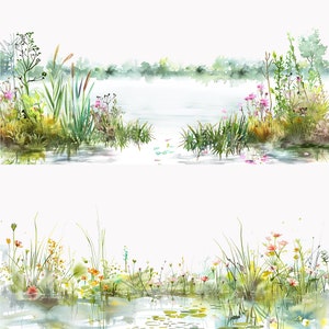 Watercolor Lake and Wild Flowers Borders - Wild Floral Borders ...