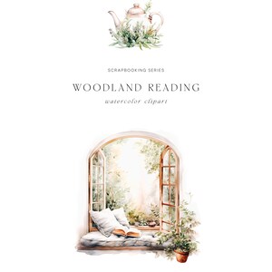 Watercolor Woodland Reading Clipart - Scrapbooking Series - Watercolor ...