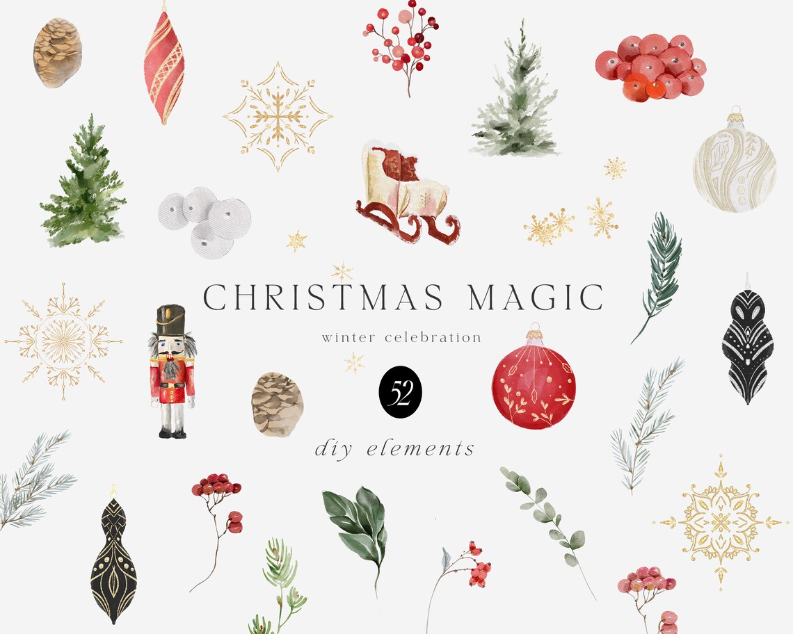 Watercolor Christmas Clipart Christmas Clipart Winter - Etsy