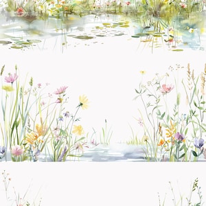 Watercolor Lake and Wild Flowers Borders - Wild Floral Borders ...