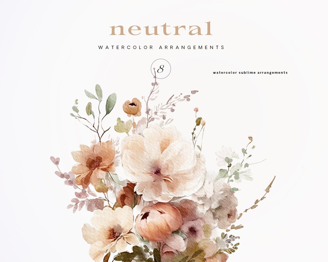 Watercolor Floral Clipart - Neutral Floral Clipart - Floral Clipart ...