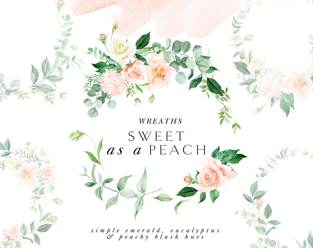 Watercolor Peach Floral Clipart - Watercolor Floral Wreaths - Blush ...