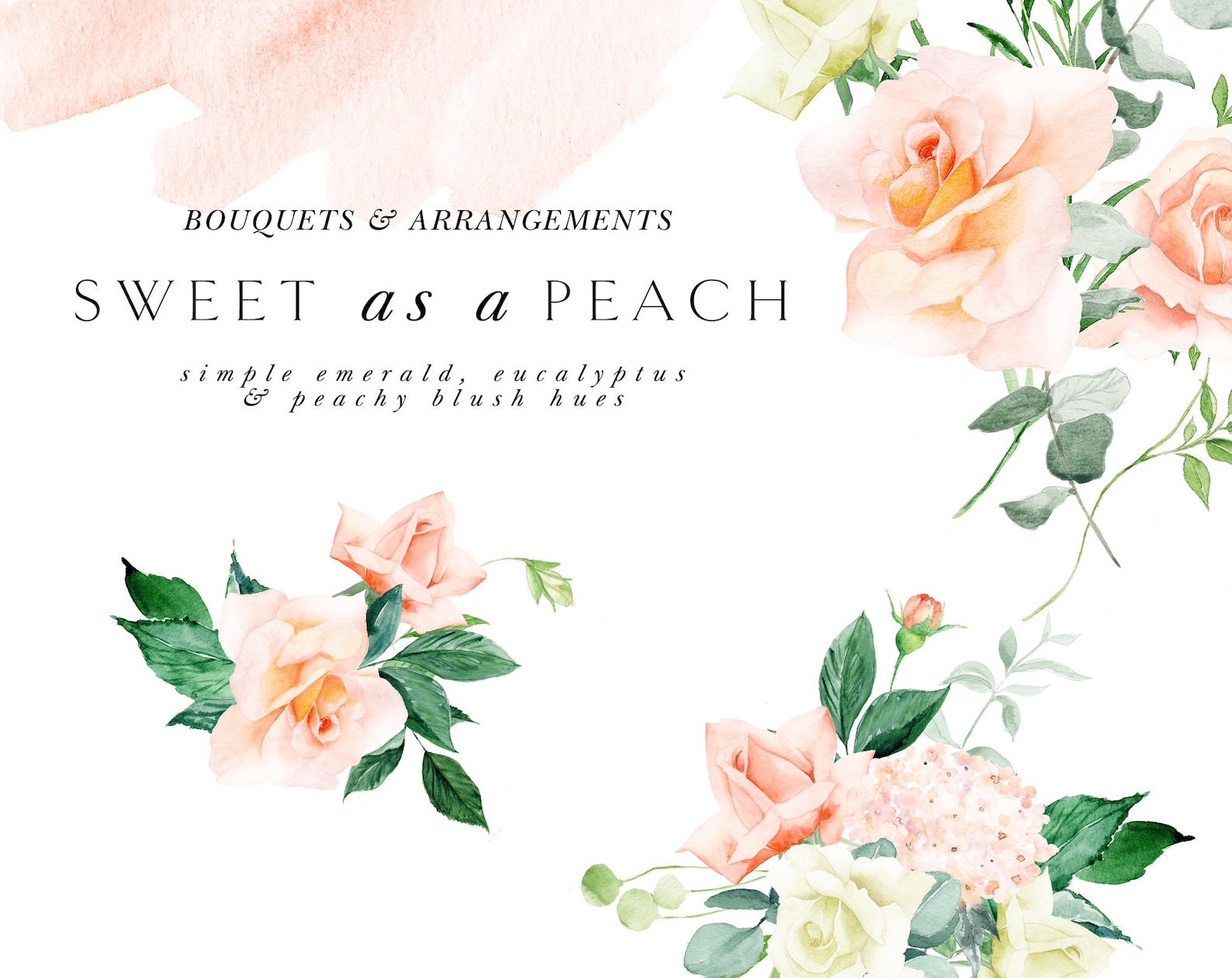 Watercolor Peach Blush Floral Clipart Bouquets & - Etsy