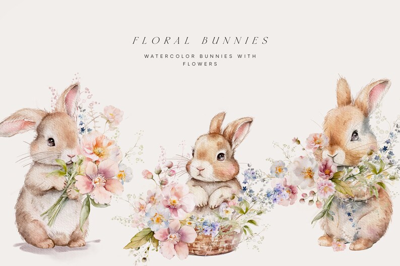 Bunnies Clipart - Nursery Spring Clipart - Children - Cherry Blossom ...