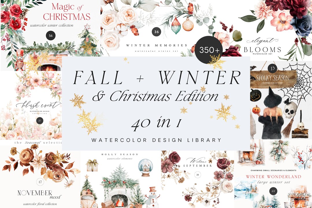 Watercolor Clipart Bundle - Winter Clipart Bundle - Watercolor Bundle ...