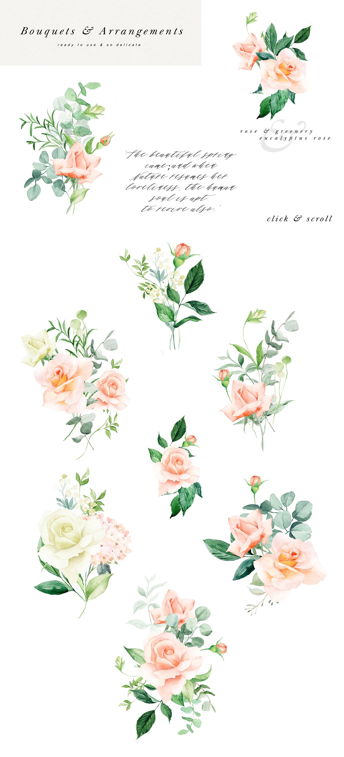 Watercolor Peach Blush Floral Clipart Bouquets & - Etsy
