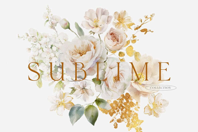 White and Gold Floral Clipart - Floral Watercolor Clipart - Watercolor ...