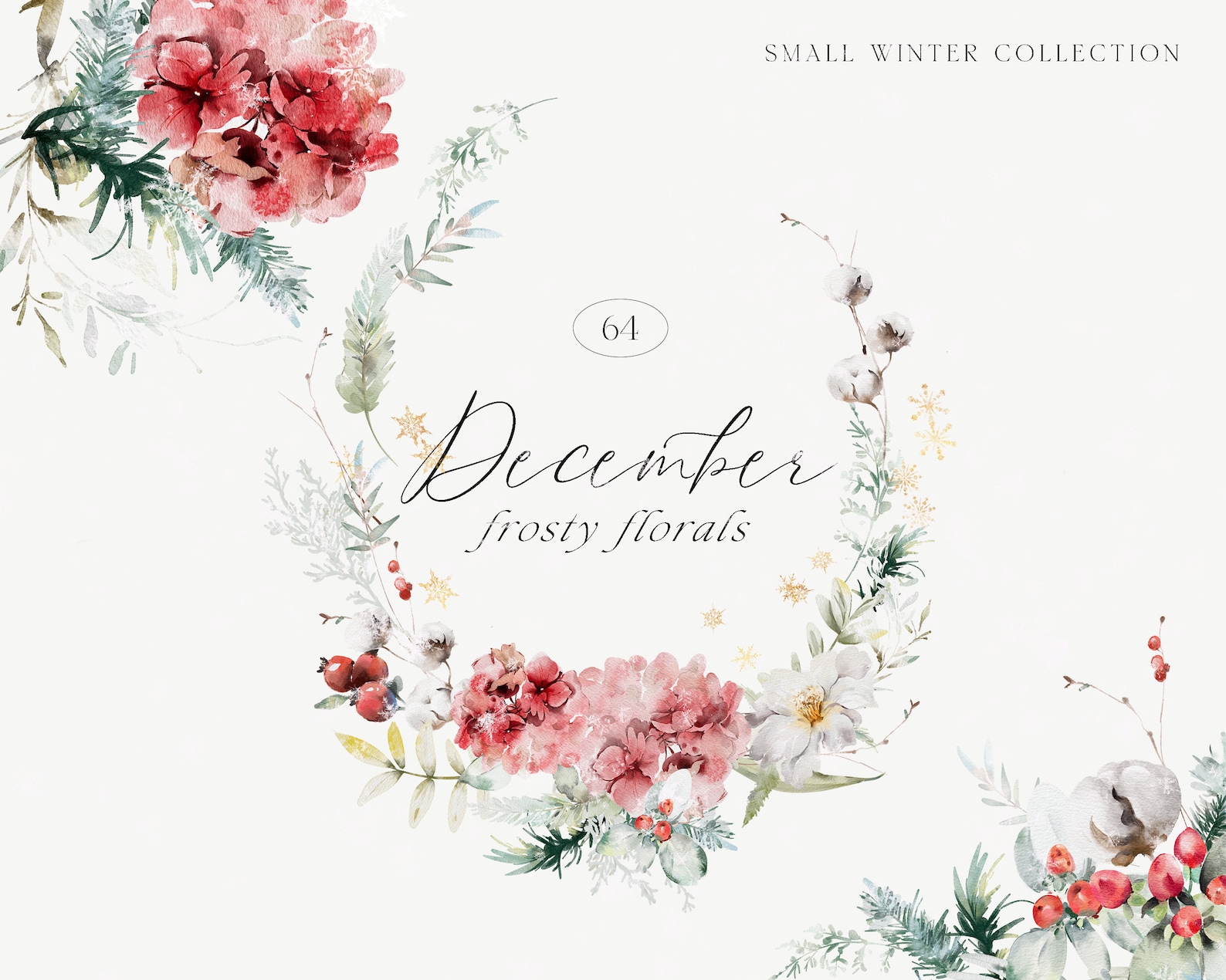 Winter Floral Watercolor Christmas Collection Christmas - Etsy