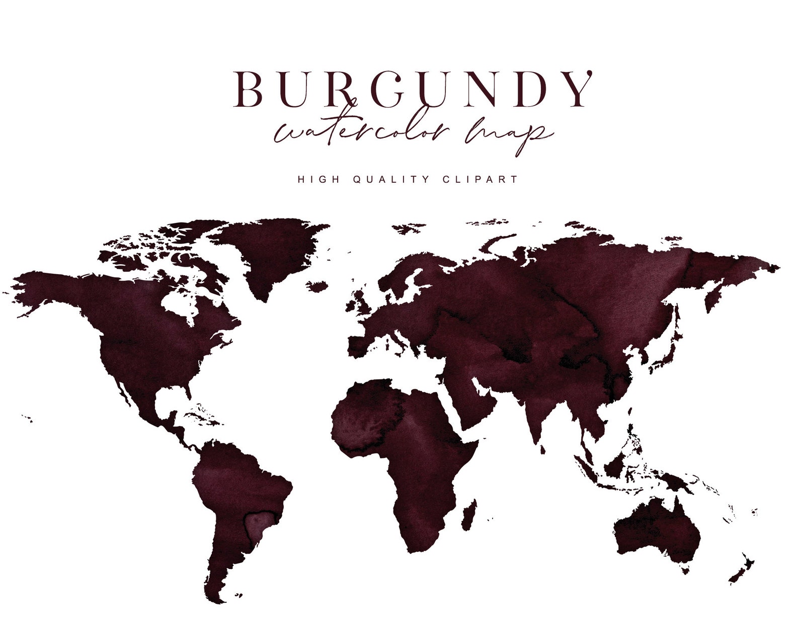 Watercolor Burgundy World Map Watercolor Map Marsala - Etsy