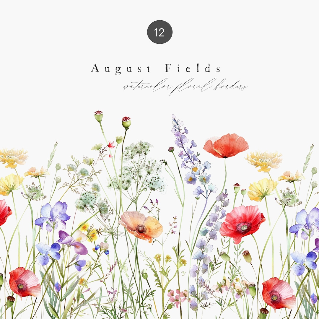 Watercolor Summer Field Flowers - Watercolor Poppy Fields - Premade ...