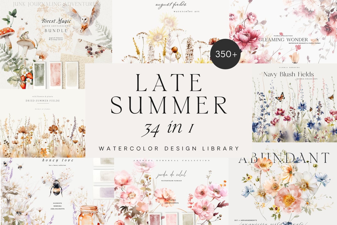 Watercolor Clipart Bundle - Late Summer Clipart Bundle - Watercolor ...