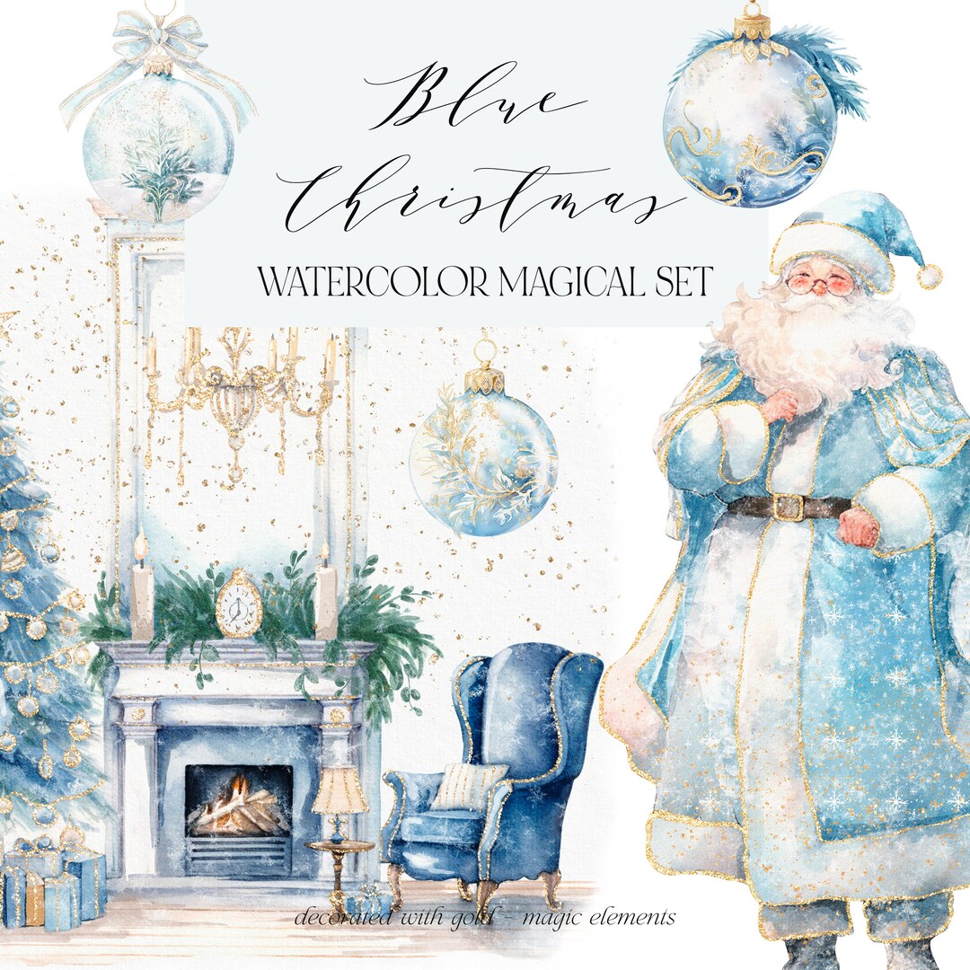 Blue Watercolor Christmas - Christmas Clipart - Watercolor Clipart ...