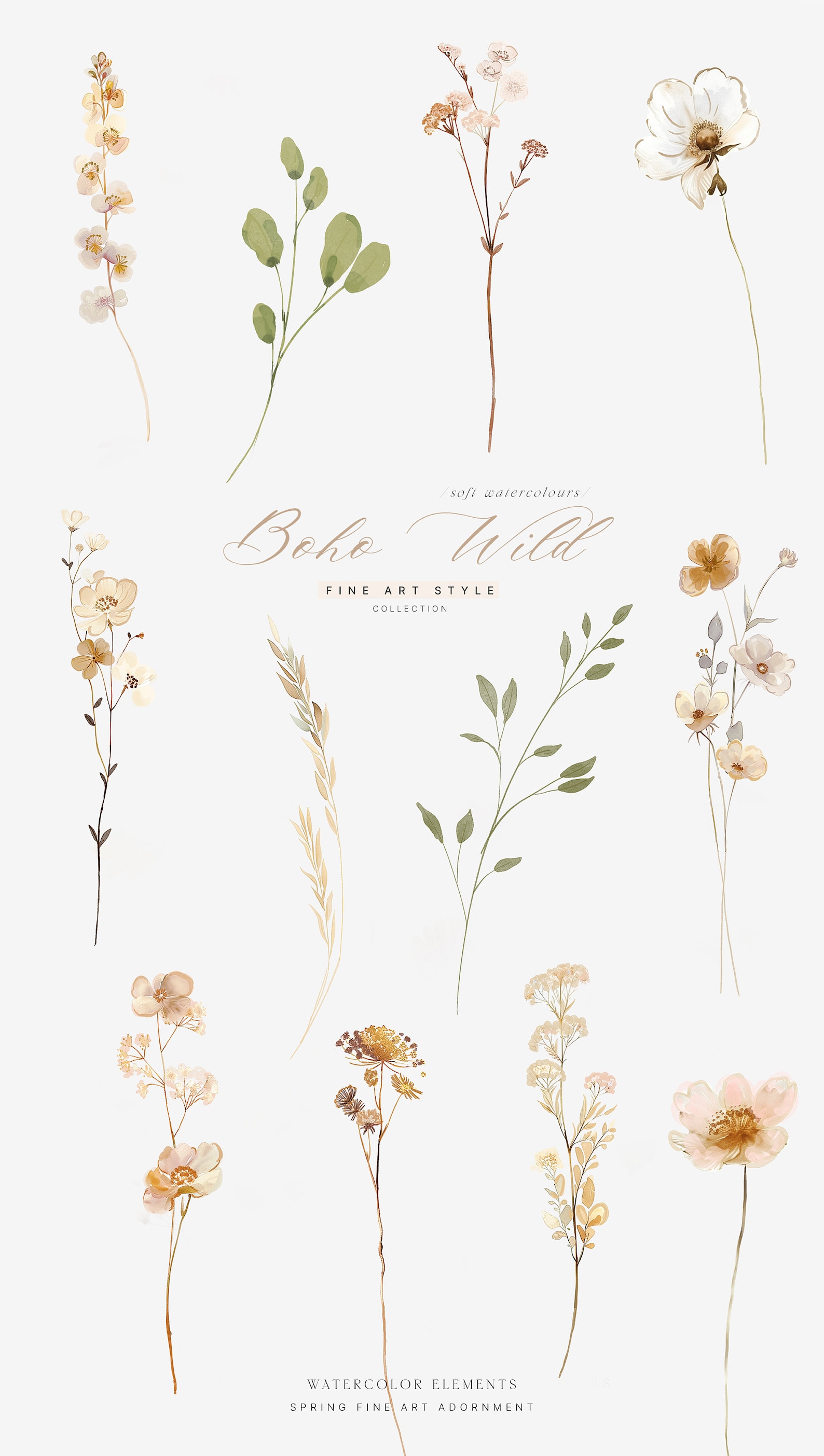 Boho Watercolor Floral Clipart Bohemian Floral Clipart Floral Clipart ...