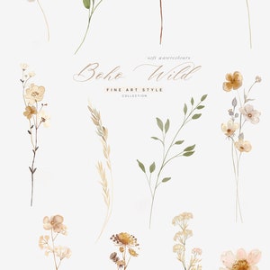 Boho Watercolor Floral Clipart - Bohemian Floral Clipart - Floral ...