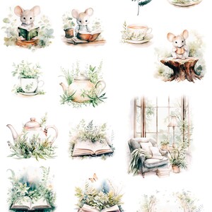 Watercolor Woodland Reading Clipart - Scrapbooking Series - Watercolor ...