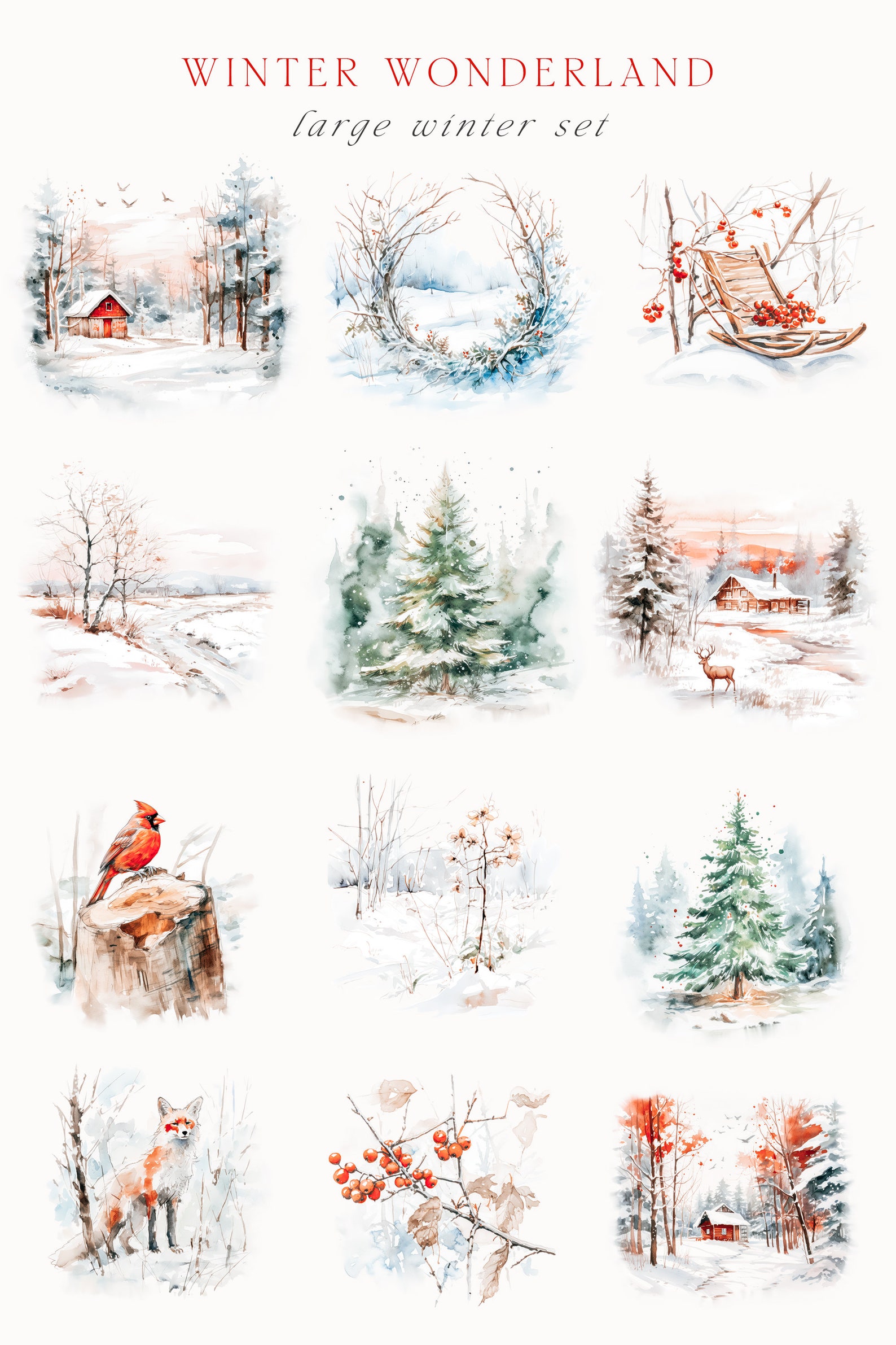 Watercolor Christmas Clipart - Winter Wonderland Clipart - Christmas ...