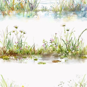 Watercolor Lake and Wild Flowers Borders - Wild Floral Borders ...