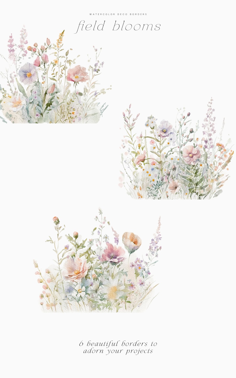 Watercolor Floral Borders - Floral Borders - Wild Flowers - Watercolor ...