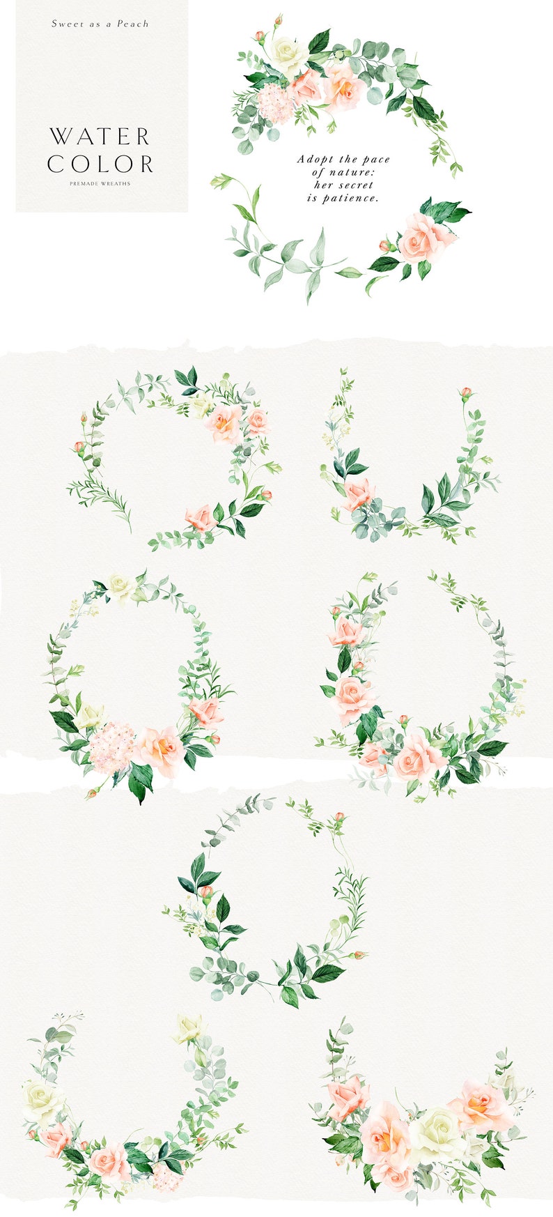 Watercolor Peach Floral Clipart - Watercolor Floral Wreaths - Blush ...