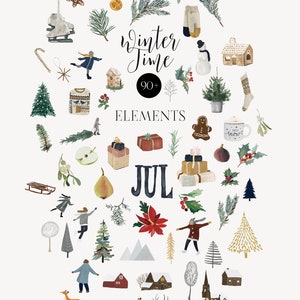 Winter Christmas Clipart - Hand Painted Winter Clipart - Winter Cards ...