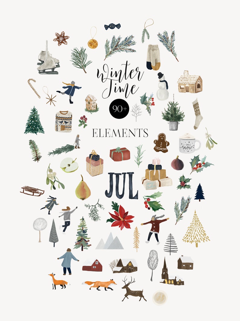 Winter Christmas Clipart Hand Painted Winter Clipart | Etsy