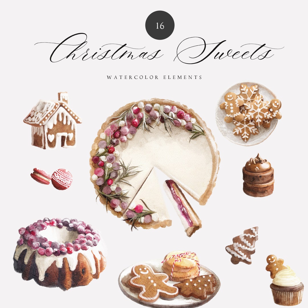 Christmas Sweets Clipart - Christmas Watercolor Clipart - Christmas ...
