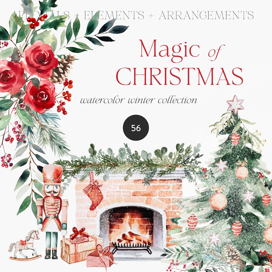 Magic of Christmas Clipart - Christmas Watercolor Clipart - Christmas ...